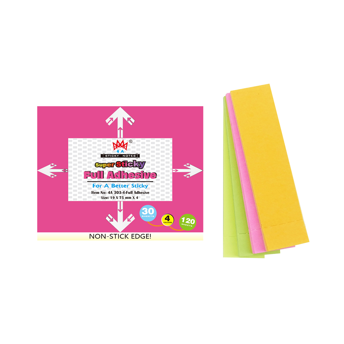 4A Sticky Full Adhesive Notes,Four Colors,3 1/3 x 3/4 inches,30-sheets ...