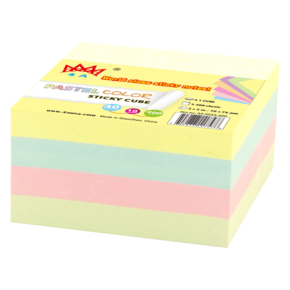 4A Sticky Notes Cube in Ultra Colors, 3 x 3-Inches, Neon Assorted, 400 ...