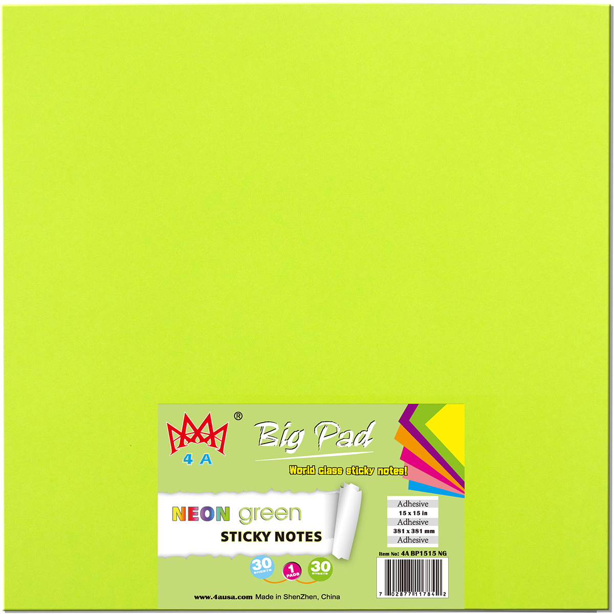4A Big Pad, 15 in x 15 in,Neon Green, 30 Sheets/Pad,1 pad/pack, 4A ...