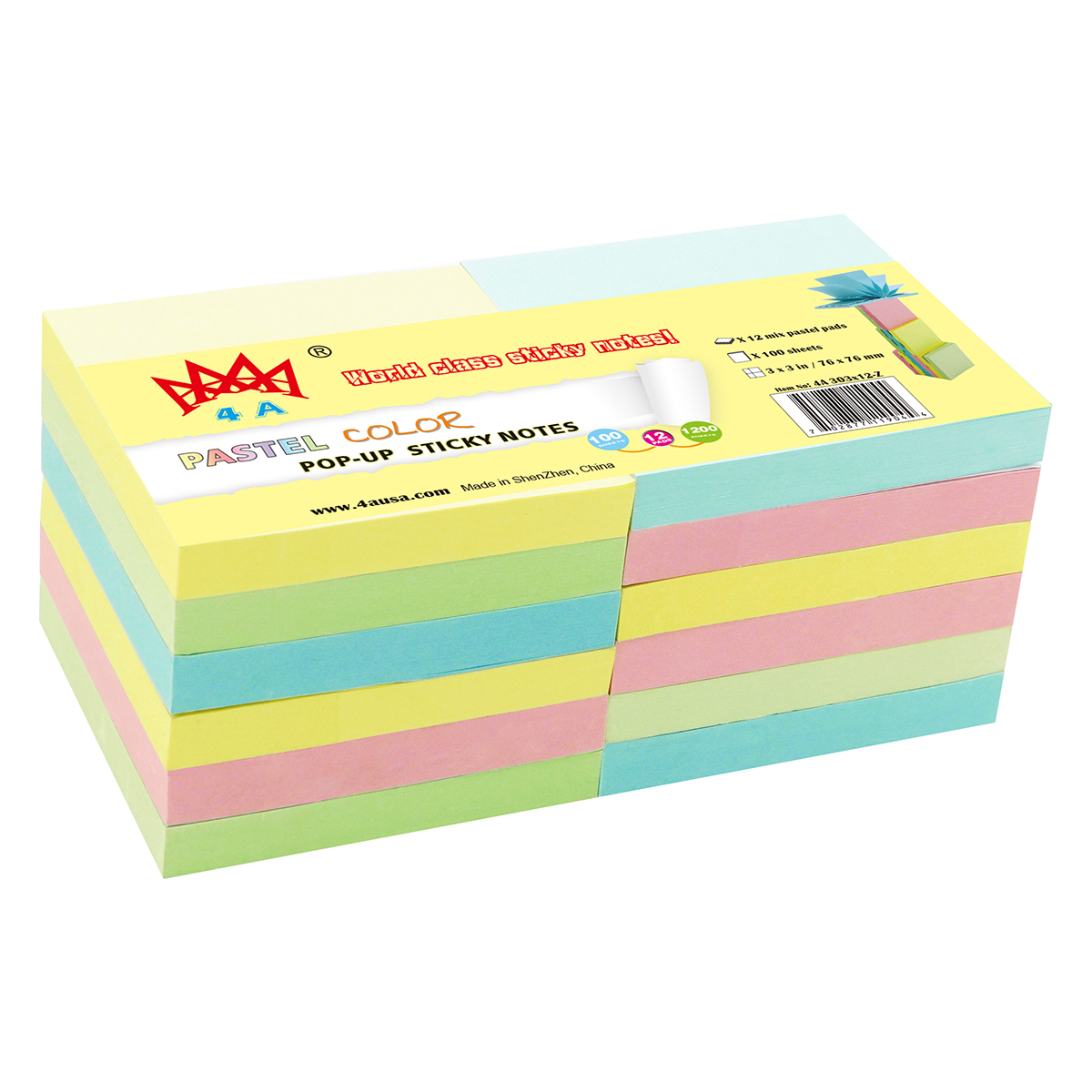 4A Sticky Pop-up Notes(Z-Type Sticky notes),3 x 3-Inches,Pastel ...