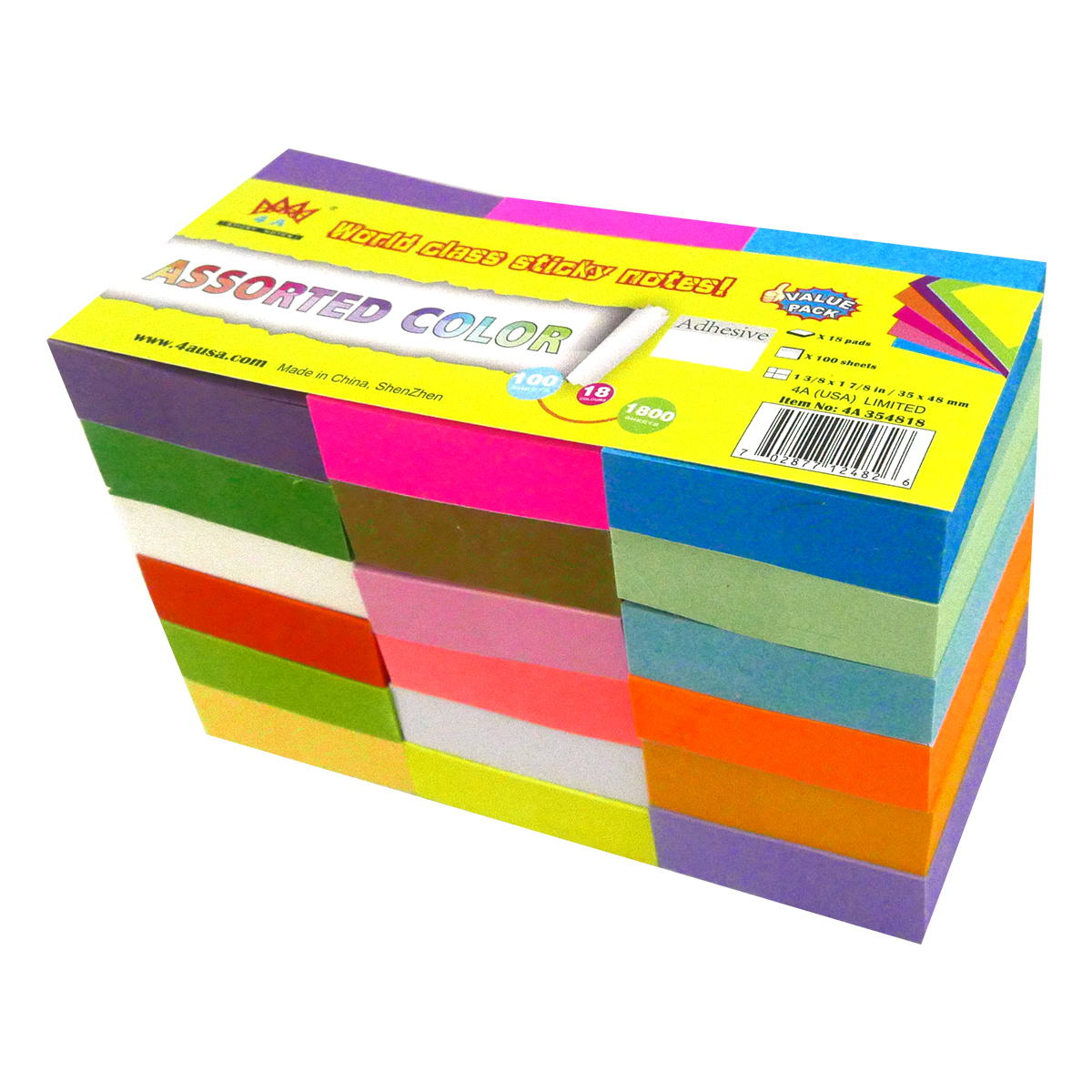 4A Sticky Notes,1 3/8 x 1 7/8 Inches,The Adhesive On Longer Side,Neon ...
